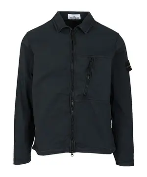 Stone Island Logo Patch Zipped Overshirt - Blue