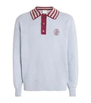Drole De Monsieur Openwork-knit Polo Shirt - Blue
