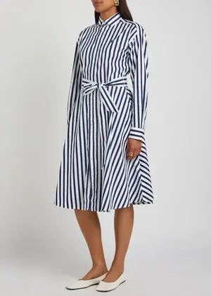 Polo Ralph Lauren Embroidered Striped Cotton Poplin Midi Shirt Dress