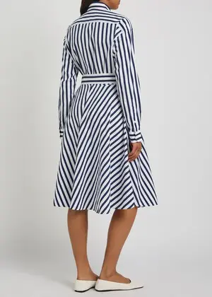 Polo Ralph Lauren Embroidered Striped Cotton Poplin Midi Shirt Dress