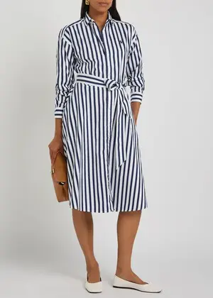 Polo Ralph Lauren Embroidered Striped Cotton Poplin Midi Shirt Dress