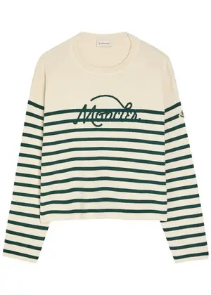 Moncler Striped Logo-embroidered Wool Jumper - Beige