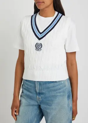Polo Ralph Lauren Embroidered Cable-knit Cotton Vest