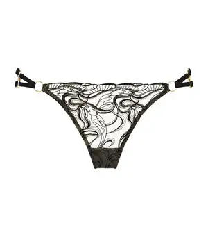 BORDELLE Embroidered Open-back Pearl Briefs - Black
