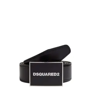Dsquared2 Logo Plaque Buckle Leather Belt - Black