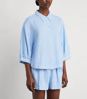 Eberjey Linen-blend Gingham Pyjama Top