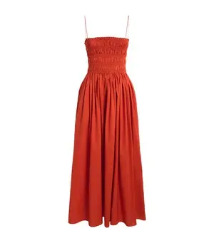 Matteau Organic Cotton Shirred Maxi Dress - Red