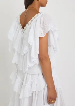 Chloé Embroidered Ruffled Cropped Cotton Top