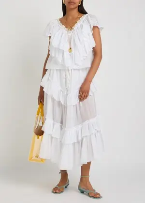 Chloé Embroidered Ruffled Cropped Cotton Top
