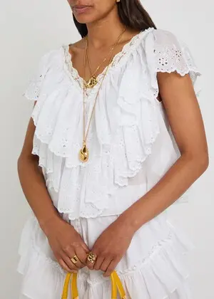 Chloé Embroidered Ruffled Cropped Cotton Top