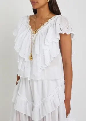 Chloé Embroidered Ruffled Cotton Cropped Top