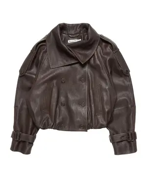 Acne Studios Double-breasted Leather Jacket - Dark Brown