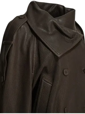 Acne Studios Double Breasted Leather Jacket - Dark Brown