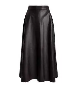 Ralph Lauren Leather Vickie Midi Skirt - Brown