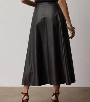 Ralph Lauren Leather Vickie Midi Skirt