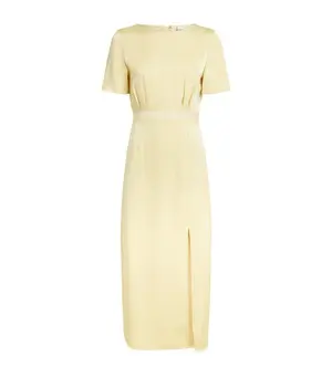 Claudie Pierlot Satin Lace-waist Midi Dress - Yellow