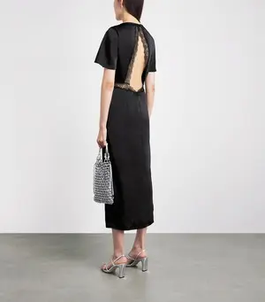 Claudie Pierlot Satin Lace-waist Midi Dress