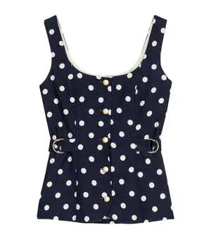 Maje Linen-blend Polka-dot Waistcoat - Blue