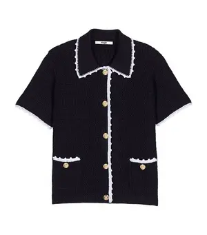 Maje Textured Knit Short-sleeve Cardigan - Blue