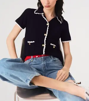 Maje Textured Knit Short-sleeve Cardigan