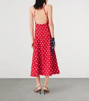 Maje Linen-blend Polka-dot Maxi Dress