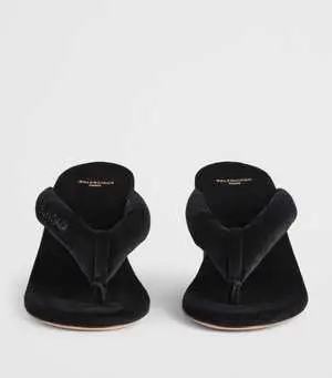Balenciaga Velvet Thong Wedge Sandals - Black