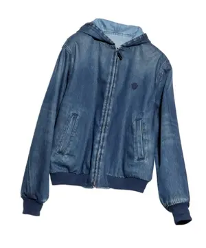 Gucci Reversible Washed Denim Zip Jacket With Crest Embroidery