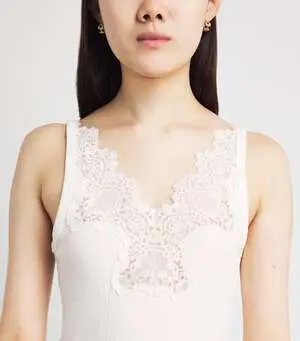 Sandro Ribbed Lace-trim Tank Top