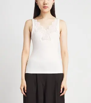 Sandro Ribbed Lace-trim Tank Top