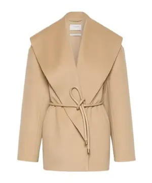 Sportmax Sportmax Wrap Short Coat With Tubular Belt Camel