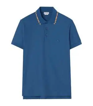 Burberry Cotton Check-trim Polo Shirt - Blue