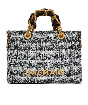 Balmain Small 1945 Soft Tweed Tote Bag - Black