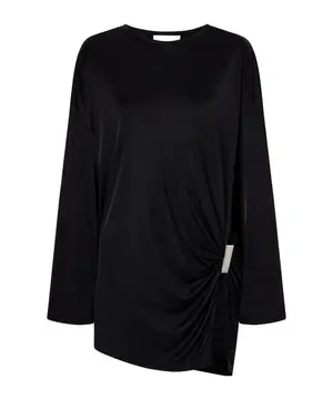 Attico Gathered Satin Mini Dress - Black
