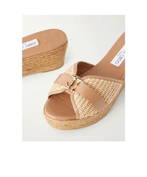 JIMMY CHOO Leda 50 Leather-trimmed Raffia Platform Espadrilles