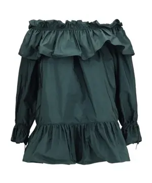 Saint Laurent Off-shoulder Ruffled Dress - Green