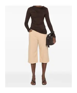 LEMAIRE Logo-patch Wide-leg Denim Shorts - Straw
