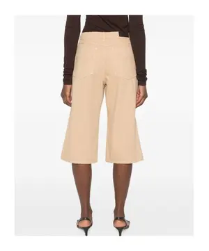 LEMAIRE Logo-patch Wide-leg Denim Shorts - Straw