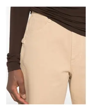LEMAIRE Logo-patch Wide-leg Denim Shorts - Straw
