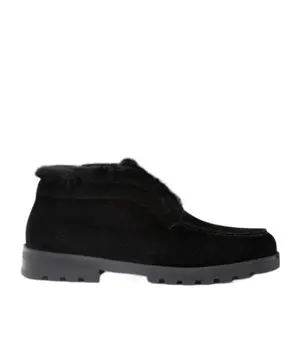 Santoni Suede Desert Boot With Fur - Black