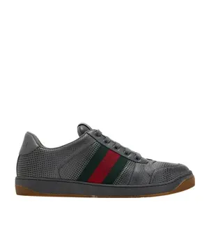 Gucci Perforated Low-top Sneakers With Web Stripe - Black