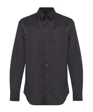 Giorgio Armani Curved Hem Poplin Shirt - Black