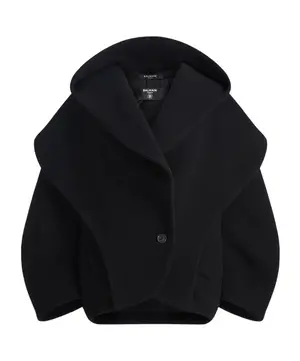 Balmain Oversized Wool Pea Coat With Hood - Black
