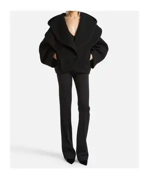 Balmain Oversized Wool Pea Coat With Hood