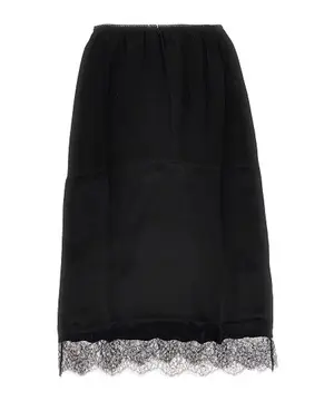 ANINE BING Shelby Elastic Waistband Midi Skirt With Lace Trim