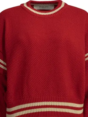GOLDEN GOOSE Rachel Waffle-knit Jumper With Decorative Stripes - Red