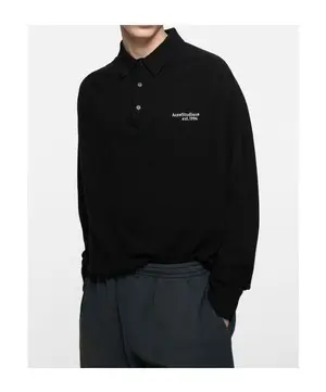 Acne Studios Logo Embroidered Knitted Polo Shirt - Black