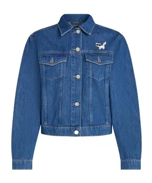 Karl Lagerfeld Ikon Cat-motif Denim Jacket - Clean Wash Medium Blue