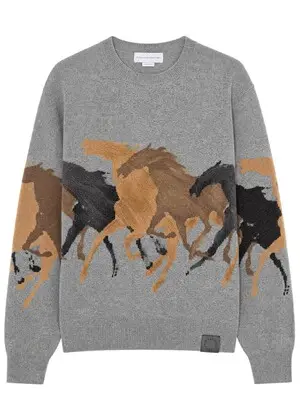 Stella McCartney Racing Horses Intarsia Wool Jumper - Grey