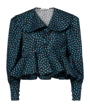 Chloé Polka-dot Peplum Silk Jacquard Top - Black, Blue
