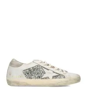 GOLDEN GOOSE Leather Super Star Sneakers With Glitter Accents
